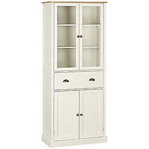 HOMCOM Freestanding Kitchen Pantry, 5-Tier Storage Cabinet with Adjustable Shelves and Drawer for Living Room, Dining Room, Cream White