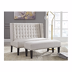 Signature Design by Ashley Beauland Contemporary Upholstered Accent Bench with Nailhead Trim, Beige