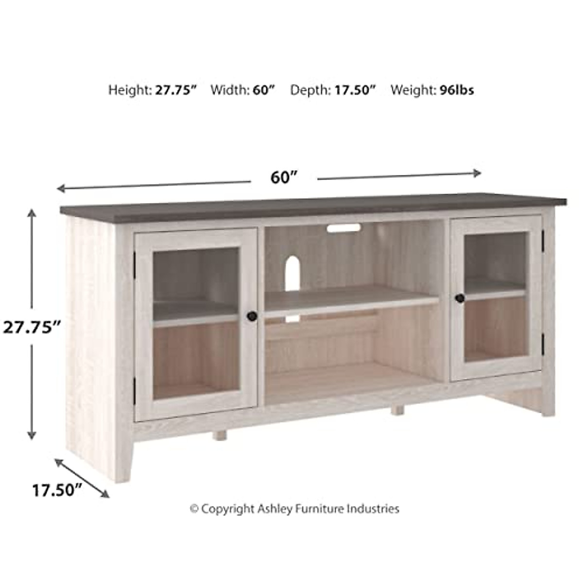 Signature Design by Ashley Dorrinson Farmhouse TV Stand with Fireplace Option, Fits TVs up to 58", Whitewash