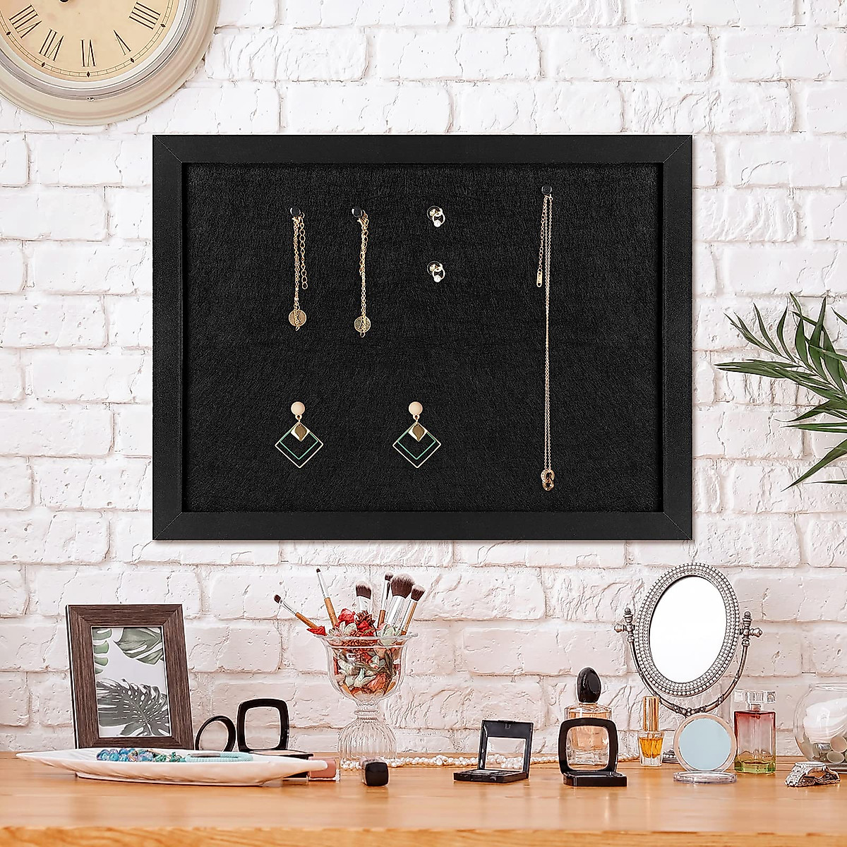 TORASO Cork Board Bulletin Board with Felt,,Wood Framed Display Bulletin Board for Walls with Pins, Eye Bolts, gaskets, Screws, Pin Board for Office, School and Home(Black,1pc)