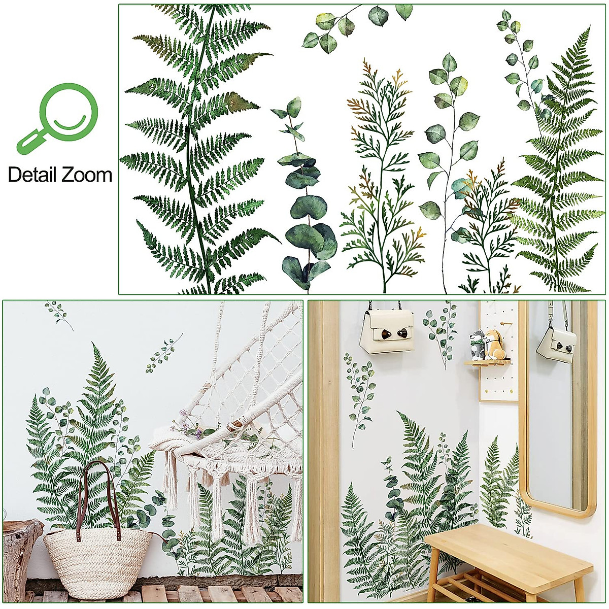 Amaonm Removable Fresh Plants Vine Leaf Wall Sticker DIY Peel and Stick Green Leaves Wall Decals Home Decor for Kids Girls Boys Babys Bedroom Living Room Nursery Classroom Playroom Wall Corner Bathroom Background Decoration