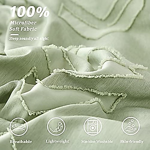 WURUIBO King Size Comforter Set,7 Piece Bed in a Bag Green Tufted Comforter and Sheet Set,Soft Microfiber Boho Bedding Comforter Set for All Season(Green,King)