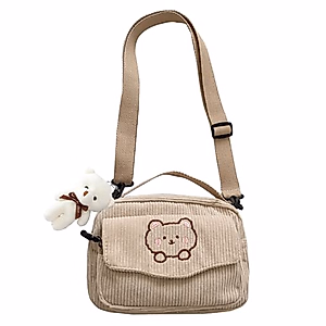 Kawaii Purse Kawaii Corduroy Purse Kawaii Wallet Kawaii Stuff Cute Shoulder Bag Purse Bear Print Beige