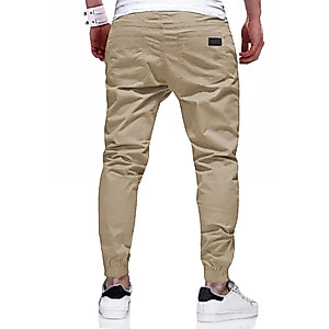 JMIERR Men's Casual Joggers Pants - Cotton Drawstring Chino Cargo Hiking Outdoor Twill Track Sweatpants with Pockets, Relaxed Fit, US 34(M), Khaki.