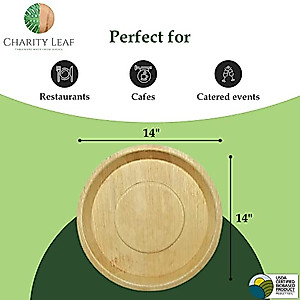 Charity Leaf Disposable Palm Leaf 14" Round Trays (10 pieces) Bamboo Like Serving Platters, Disposable Boards, Eco-Friendly Dinnerware For Weddings, Catering, Events