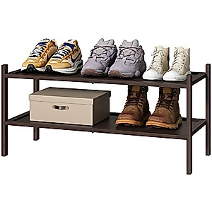 kiplant Bamboo Shoe Rack for Entryway, 2-Tier Stackable | Foldable | Natural, Shoe Organizer for Hallway Closet, Free Standing Shoe Racks for Indoor Outdoor