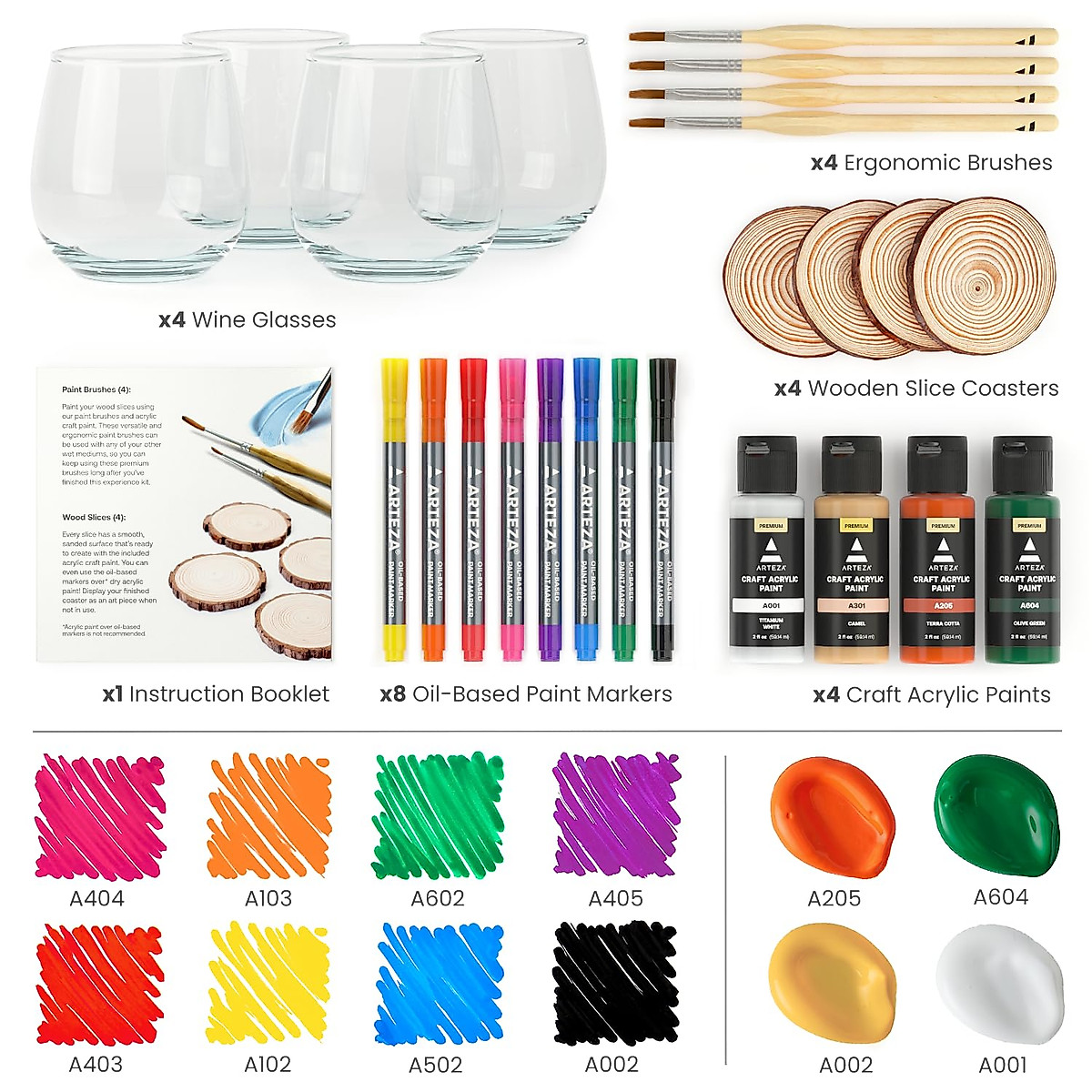 ARTEZA Wine Glass Coaster Painting Experience Box, DIY Craft Kit for Group Activities, Parties, Home Decor Projects, Art Set, Craft Supplies for Adults