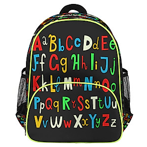 Education Alphabet Kids Backpack for Boys Girls, Rainbow Letter Toddler Bag Kindergarten Children Bag Preschool Nursery Travel Bag with Chest Strap Small Backpack