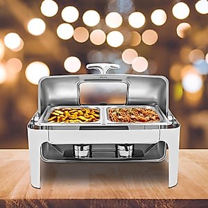 14.26Qt Chafing Dish Buffet Set, Stainless Steel Chafing Server Set with Clear Lid&2 Trays&Handle&Thickened Support Feet, for Food Warmer Parties Buffets