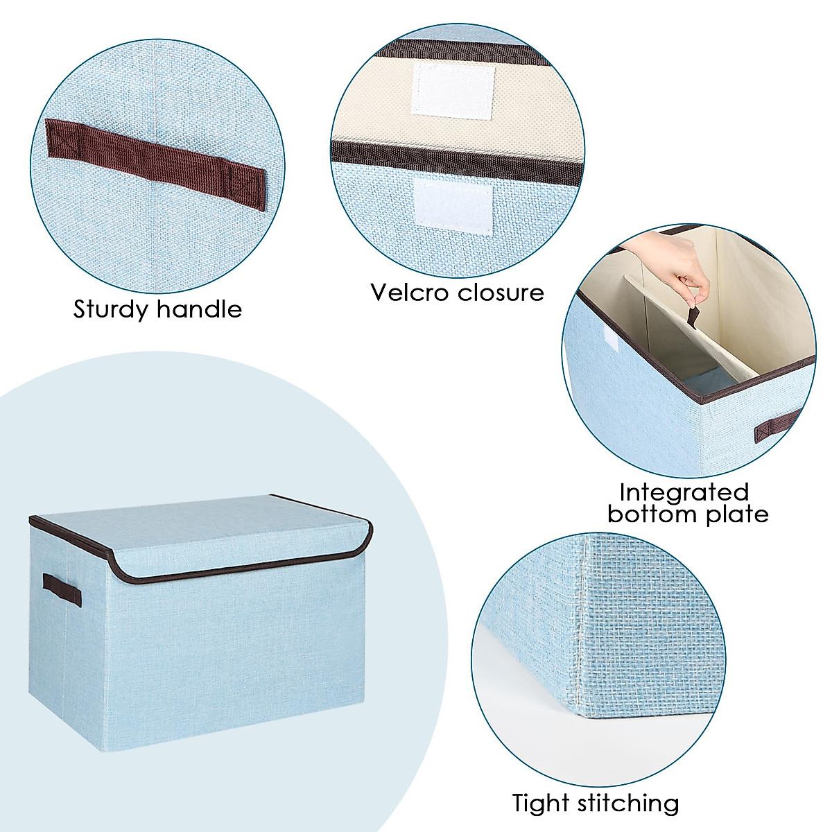 Univivi Fabric Foldable Storage Boxes Large Collapsible Stackable Storage Bins with Lids, Closet Organizers and Storage Cube Basket for Home, Office, Bedroom (17''-4 Pack-BLUE)