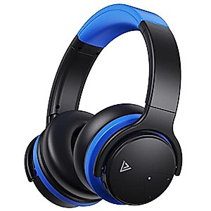 E7 Active Noise Cancelling Headphones, Over-Ear Bluetooth Headphones, Wireless Headphones with Built-in Microphones, Clear Calls, Comfortable Ear Cups, 20H Playtime for Travel, Work (Black&Blue)