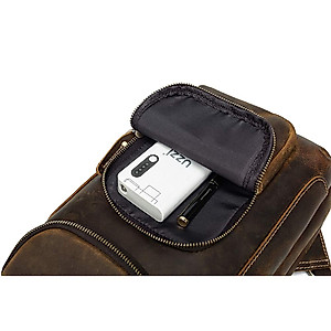 LANNSYNE Vintage Full Grain Leather Sling Bag Crossbody Chest Daypack