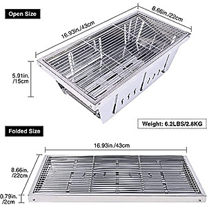 REDCAMP Collapsible Camping Grill,17 * 9" Portable Charcoal Grill with Carrying Bag, Stainless Steel lightweight Small BBQ Grill for Outdoor Camping Cooking
