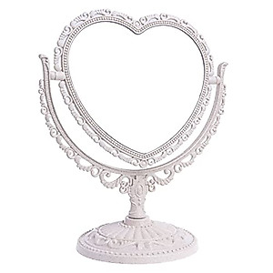 Jorzer Makeup Mirror Heart Shaped Rotatable Double Sided Desktop Cosmetic Vanity Mirror Stand Table Plastic Dresser Heart Shape Mirrors Cosmetic Tool