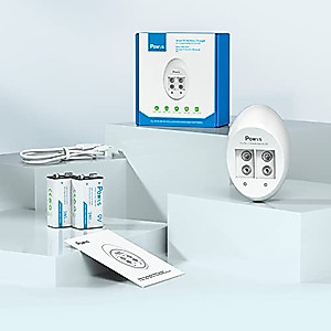 POWXS Rechargeable 9v Batteries with Charger, 2 Count High Performance NIMH 9 Volt Rechargeable Battery for Smoke Alarms Guitar Cameras Toys and More