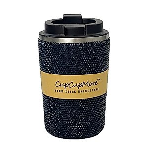 Cupcupmore 12 oz Bling Dark Blue Rhinestone Stainless Steel Coffee Tumbler,Shiny Travel Insulated Coffee Mug with Lid, Reusable Spill Proof Coffee Cup,Portable Thermal Mug for Hot and Cold