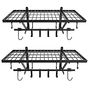 lesolar Garage Wall Shelves 2 Pack 14.2"x31.5" Garage Shelving Wall Mount for Storage Rack Garage Wall Organizer Floating Shelves Includes 4 Bike and 16 Tool Hooks 500lbs Capacity