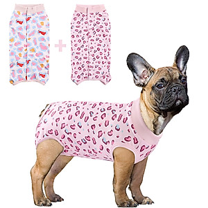 SAWMONG 2 Pack Dog Surgery Recovery Suit, Leopard Recovery Suit for Dogs after Surgery, Dog Spay Surgical Suit for Female Dogs, Dog Onesie Body Suit for Surgery Male Substitute Dog Cone Alternative