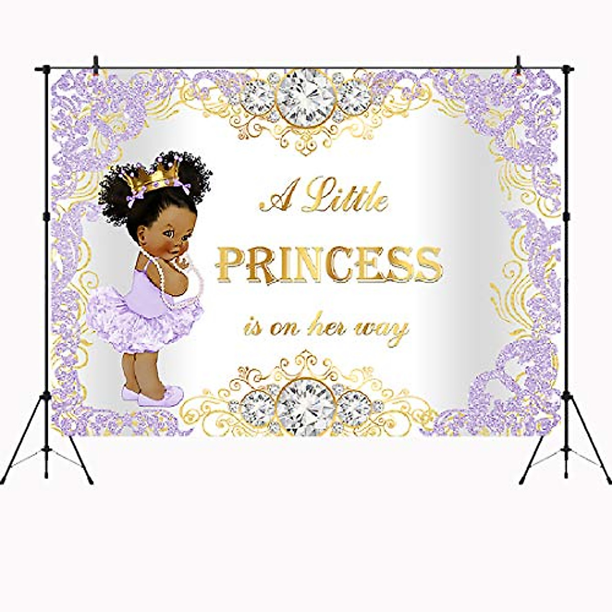 Aperturee Royal Princess Baby Shower Backdrop 7x5ft Little Girl Glitter Diamonds Purple Crown Photography Background Party Decorations Cake Table Banner Favors Photo Booth Studio Prop Supplies