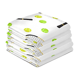 Oyihfvs Tennis Balls and Rackets Seamless On White Set of 6 Polyester Kitchen Dish Towel, Dishtowels Waffle Dishcloths, Hemmed Napkin Hand Bar Tea Towels with Hanging Loop, Multi 20, 28x18 inches