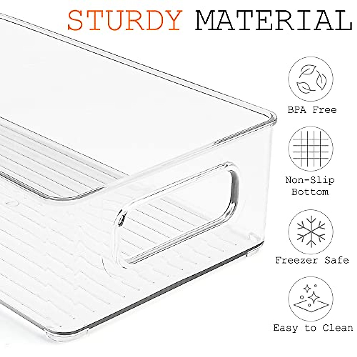 LotFancy Refrigerator Organizer Bins, 4 Pack,10x6x3 in, Clear Plastic Storage Bins for Pantry Organization, Stackable Containers for Fridge, Kitchen Drawer, Freezer, Cabinet