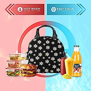 Ulbraofs Reusable Insulated Lunch Bag with Adjustable Shoulder Strap, Leakproof Cooler Lunch Box Meal Prep Organizer Tote Bag Freezable for Women & Men, Work, School, Travel, Picnic (Daisy-1)