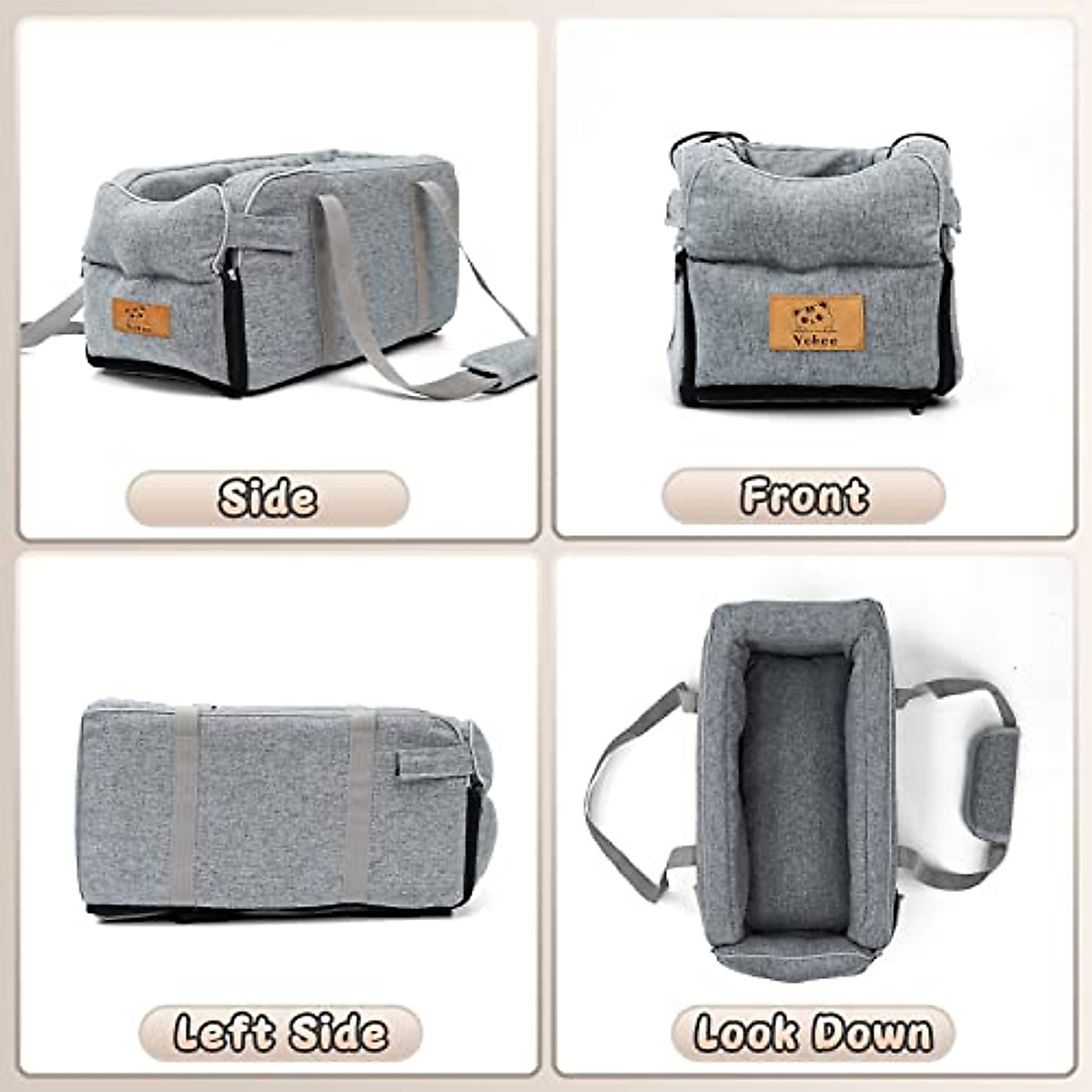 Yokee Dog Car Seat Center Console Dog Booster Seat Fully Detachable and Washable for Small Pets Up to 12 Lbs, Dogs and Cats CarSeat with Fixed Velcro and Straps, Fits Car, Home, Travel - Grey