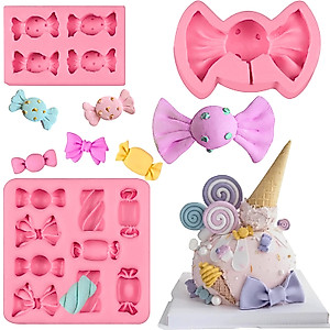 Candy Lollipop Molds 3Pcs, Candy Shape Cake Decorating Silicone Molds for DIY Chocolate Mousse Cookie Butter Gum Cupcake Topper Flower Paste Epoxy Clay Plaster Candle Soap