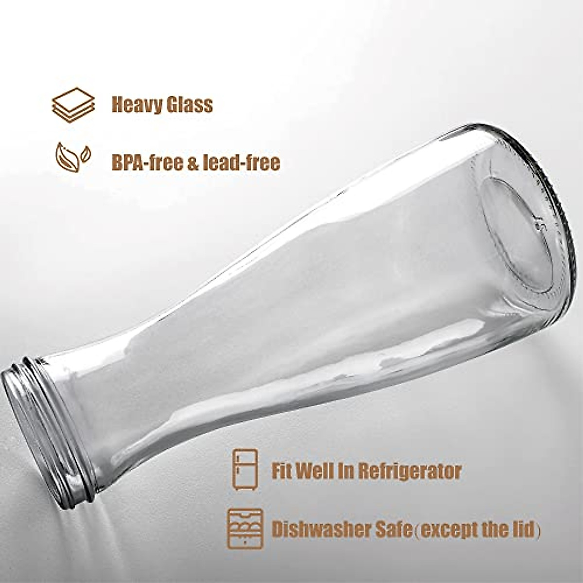 MOLADRI Glass Carafe with Lid, 1 Liter/34oz Juice Jugs for Mimosa Bar, Brunch, Party, Drink, Water, Wine, Ice Tea Pitcher, Beverage Jars for Fridge, Milk Containers for Refrigerator, Set of 3