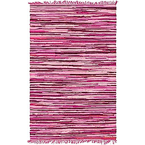 Unique Loom Chindi Cotton Collection Hand Woven Natural Fibers Area Rug_CCH002, 4 ft x 6 ft, Pink/Ivory