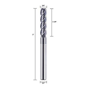 SpeTool 12411 4 Flutes Carbide CNC Square Nose End Mill, 1/4 inch Shank Diameter, 3 inch Long, Upcut CNC Router Bit with Coated