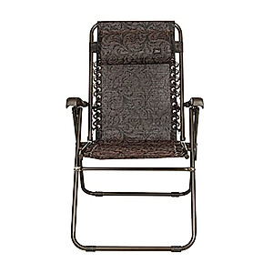 Bliss Hammocks GFC-612-J Wide Reclining Sling w/Pillow, Foldable, Outdoor, Lawn, Patio, Adjustable Lounge Chair, Weather & Rust Resistant, 275 Lbs Capacity, Jacard-Bronze Frame, 26-Inch