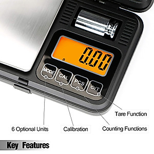 Fuzion Digital Pocket Scale 200g/0.01g, Scale Gram with LCD Display, Tare and PCS, Mini Digital Scale with 50g Calibration Weight for Jewelry, Coins, Powder, Herbs, Spices (Battery Included)