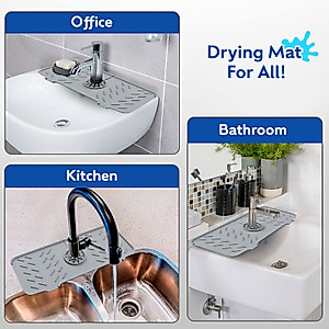 Kitchen Faucet Silicone Handle Drip Catcher Mat, Water Trey, Sink Splash Guard, Draining Pad Faucet, Protector Countertop, Drying Countertop Granite(Grey), 14.375 X 5.375 .375