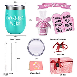 Because Work Funny Wine Tumbler Gift Set 12oz - Unique Office Gift Idea for Coworker, Best Friend or Boss Lady - Perfect Birthday Gifts for Women – Gag Gifts for Employee, Staff, Secretary