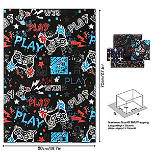 Gaming Birthday Wrapping Paper for Kids Boys Girls Video Game Lover, 4 Style Video Game Wrapping Paper, 8 Sheets Folded Flat 20x28 Inches Per Sheet