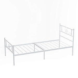 SimLife Metal Twin Bed with Storage Solid Steel Legs Great for Boys and Girls Toddler Princess Bed Frame Kid's Day Bed No Box Spring Need White