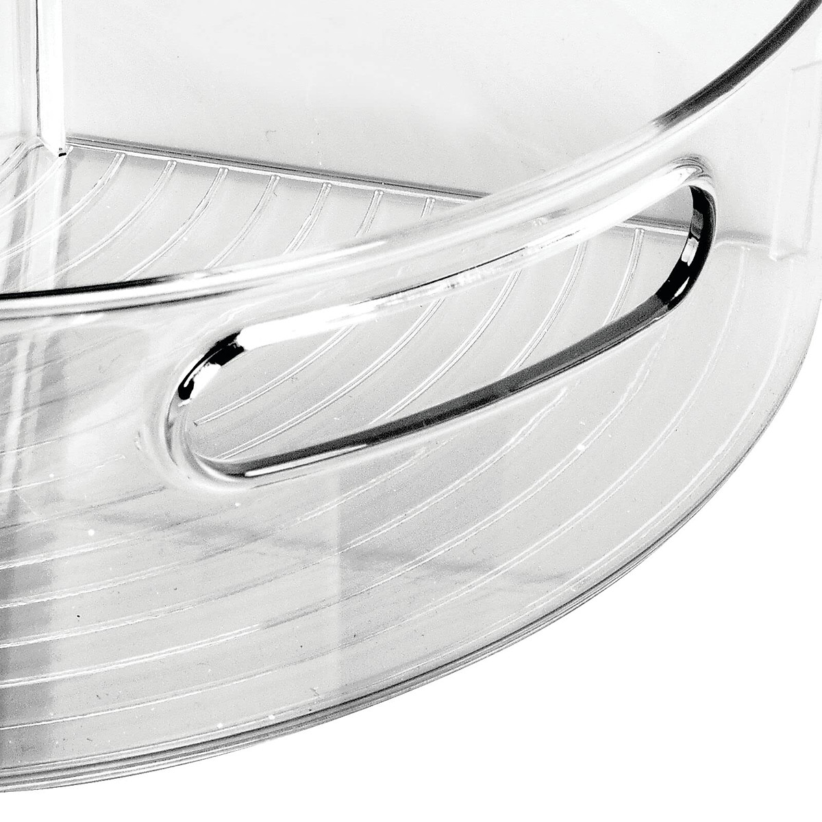 mDesign Plastic Lazy Susan Cabinet Storage Bin with Front Handle for Kitchen Countertop, Pantry, Shelf, Fridge Organization - Hold Food, Drinks, Snacks, Fruit, Vegetables - 8 Pack - Smoke Gray Tint