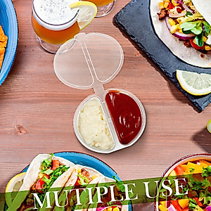 Blushtier 100 Pcs 4 oz Snack Containers Clear Disposable 2 Compartment Snack Containers, Double Compartment Condiment with Lid, Plastic Condiment for Sauce, Candy, Salad Dressing, Travel