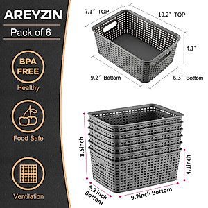 AREYZIN Plastic Storage Baskets With Lid Organizing Container Lidded Knit Storage Organizer Bins for Shelves Drawers Desktop Closet Playroom Classroom Office, 6 Pack
