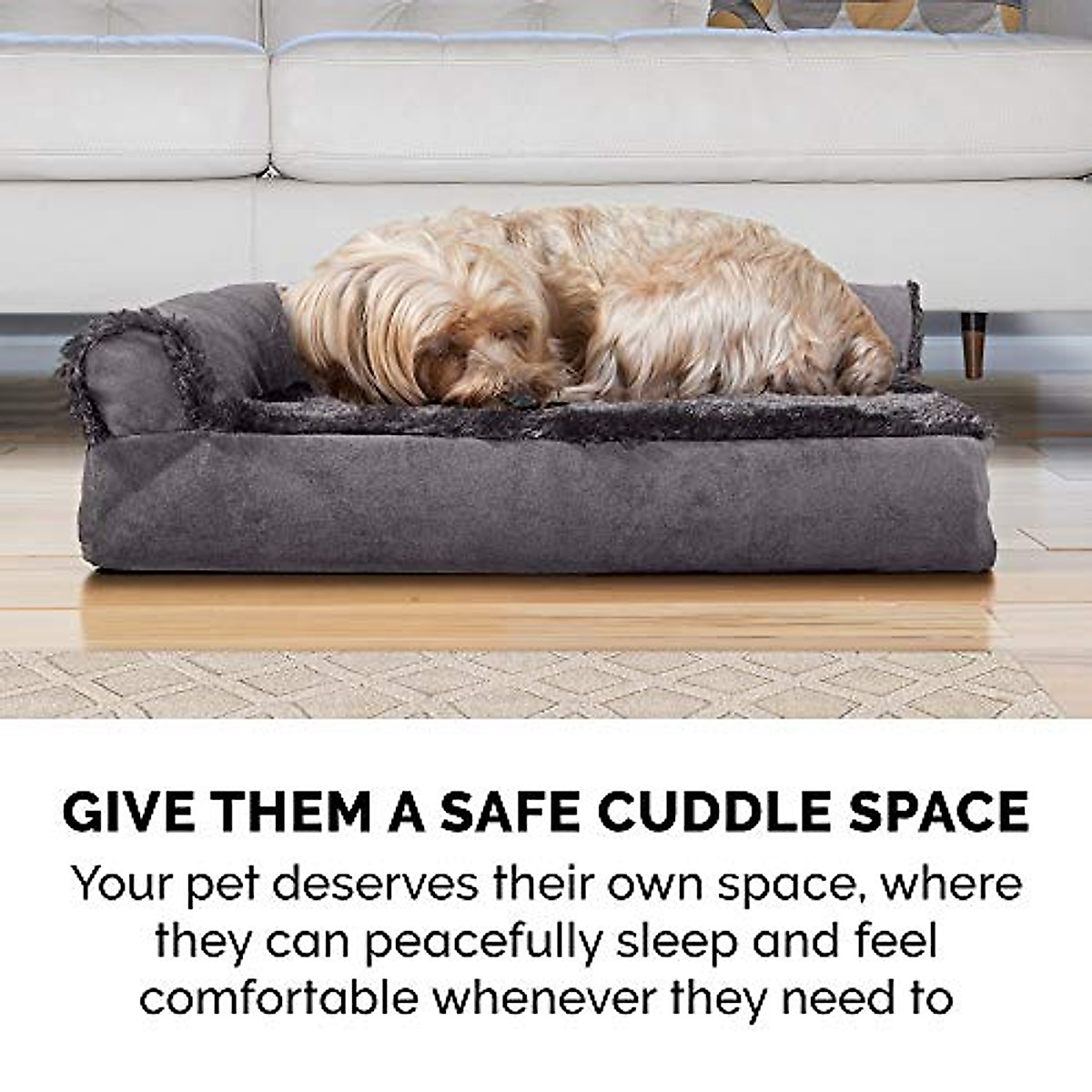 Furhaven XL Orthopedic Dog Bed Plush & Velvet L Shaped Chaise w/ Removable Washable Cover - Platinum Gray, Jumbo (X-Large)