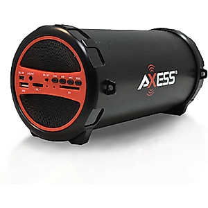 Axess SPBT1031 Portable Bluetooth Indoor/Outdoor 2.1 Hi-Fi Cylinder Loud Speaker with Built-in 3" Sub and SD Card, USB, AUX Inputs in Red