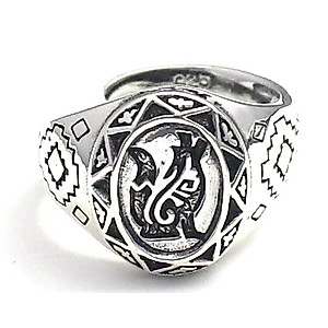 COSUMOSU 925 Sterling Silver Wolf/Kokopelli Open Ring Adjustable for US 6~10 (Wolf)