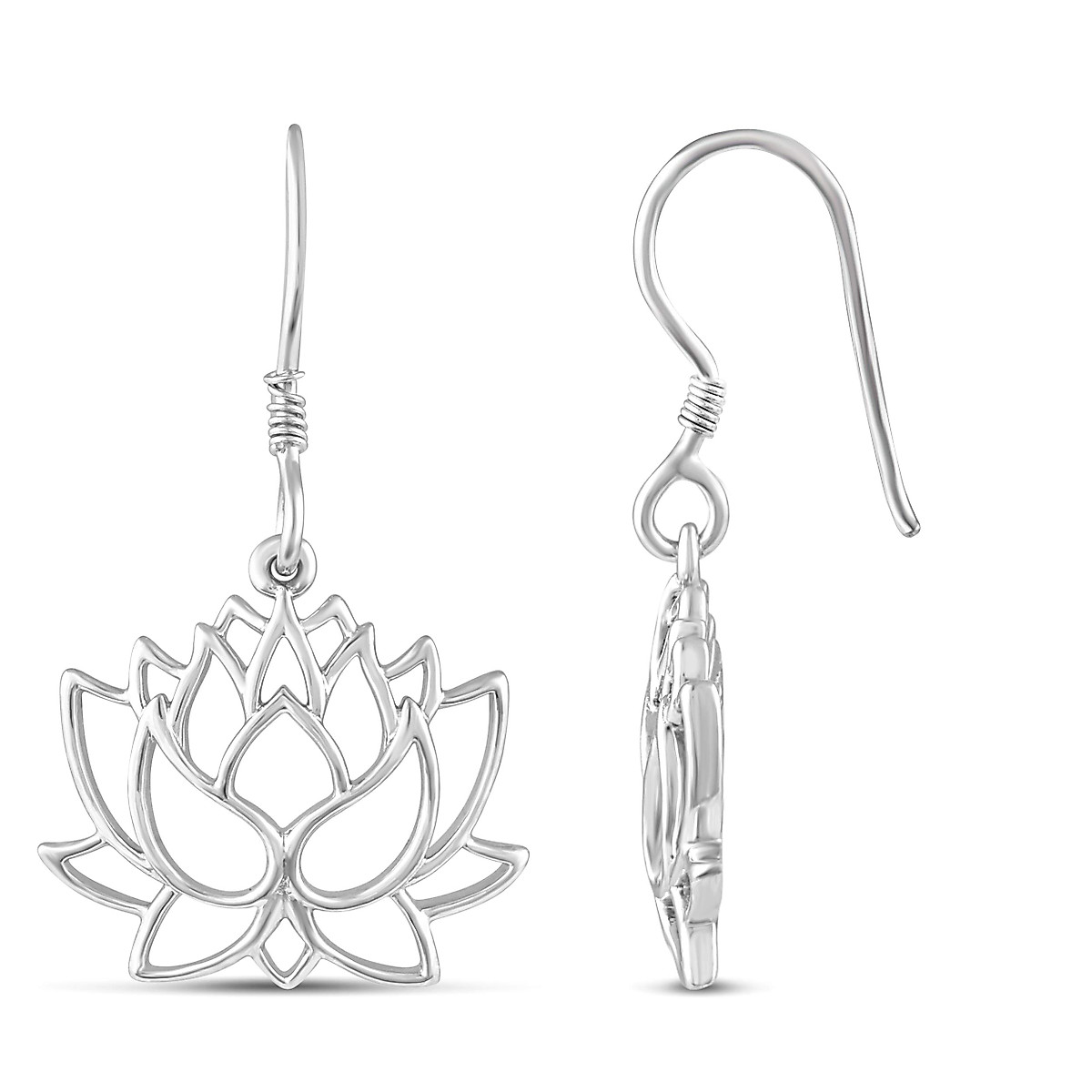 Charm Earrings Hoop set in 925 Sterling Silver for women Open Lotus Flower | Blue Synthetic Sapphire | Tiny Lotus | Circle | Climber Crawler (Open Lotus)