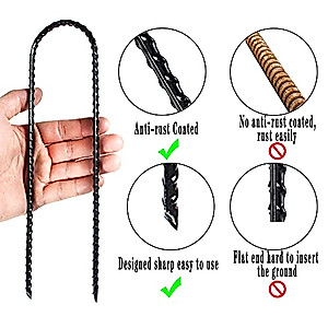 Nigh Coated Rebar Trampoline Wind Stakes Set of 12 Safety Ground Anchors Stakes Extra Heavy Duty Metal Landscape Staples 10 Inches Long (Black)