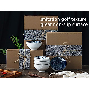Set of 4 Porcelain Japanese Bowls W Gift Box for Ramen Noodle Udon Noodle Rice Vietnamese Soup Cereal Pho Popcorn Oatmeal (Traditional Blue and White)