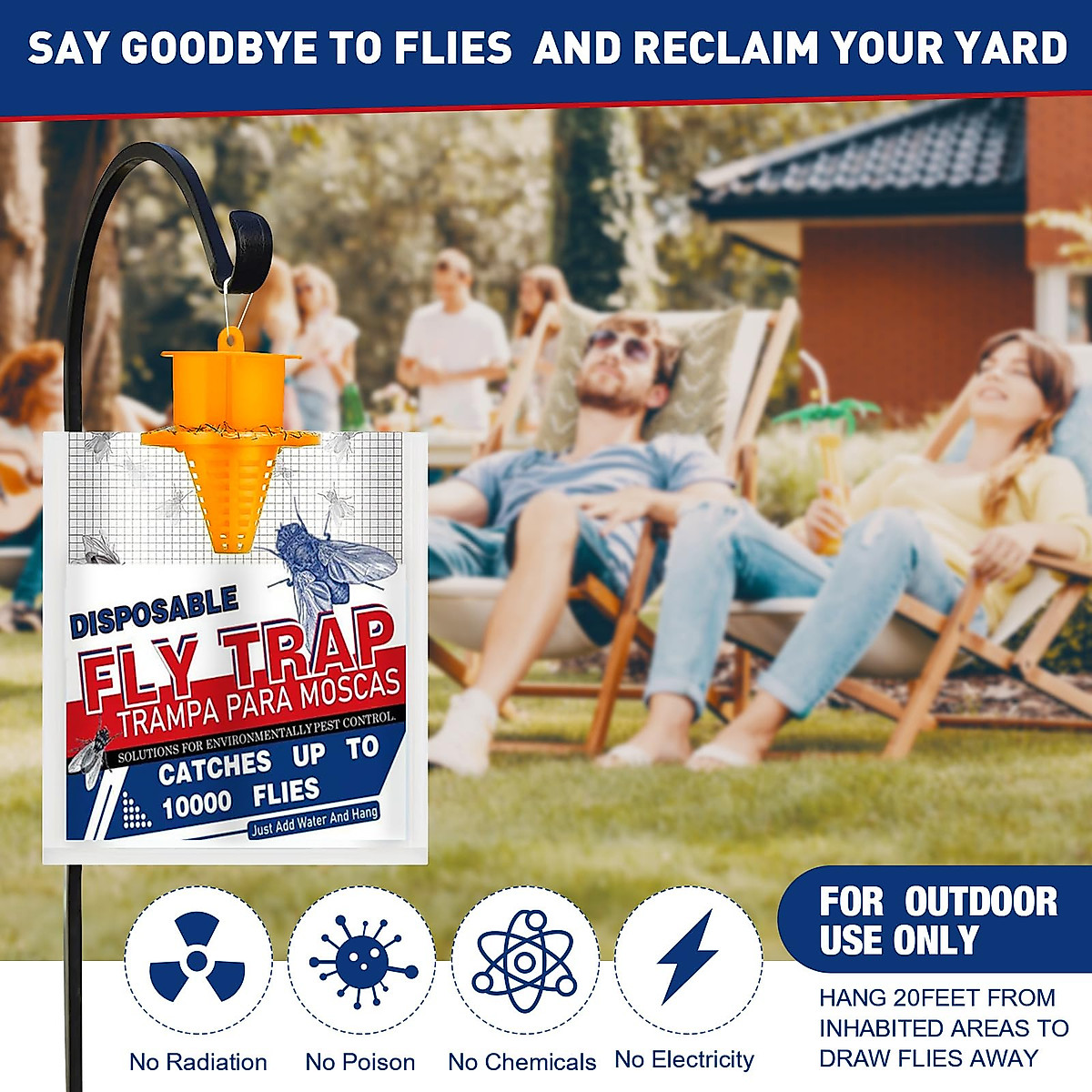 Qualirey 24 Pcs Hanging Fly Trap Outdoor Home Fly Bags Outdoor Disposable Fly Killer with Natural Attractant Large Fly Trap Bag Flying Insect Trap for Backyard Balcony Patio Camping (Orange)