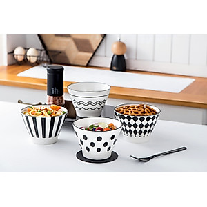 SYJAN HOME Black & White Bowls set of 4,Ceramic Soup Bowls for Kitchen,14 OZ Small Bowls for Dessert | Ice Cream | Salad | Fruits | Snacks | Rice | Cereal,Serving Dishes - 4.9 Inch