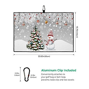 Golf Towel Christmas Tree Xmas Snowman Grey,Waffle Pattern Microfiber Club Cleaner Golf Towels with Carabiner Clip for Women Men Dad,Pine Needle Snowflake Golf Towel for Golf Bags Accessories,24x16in