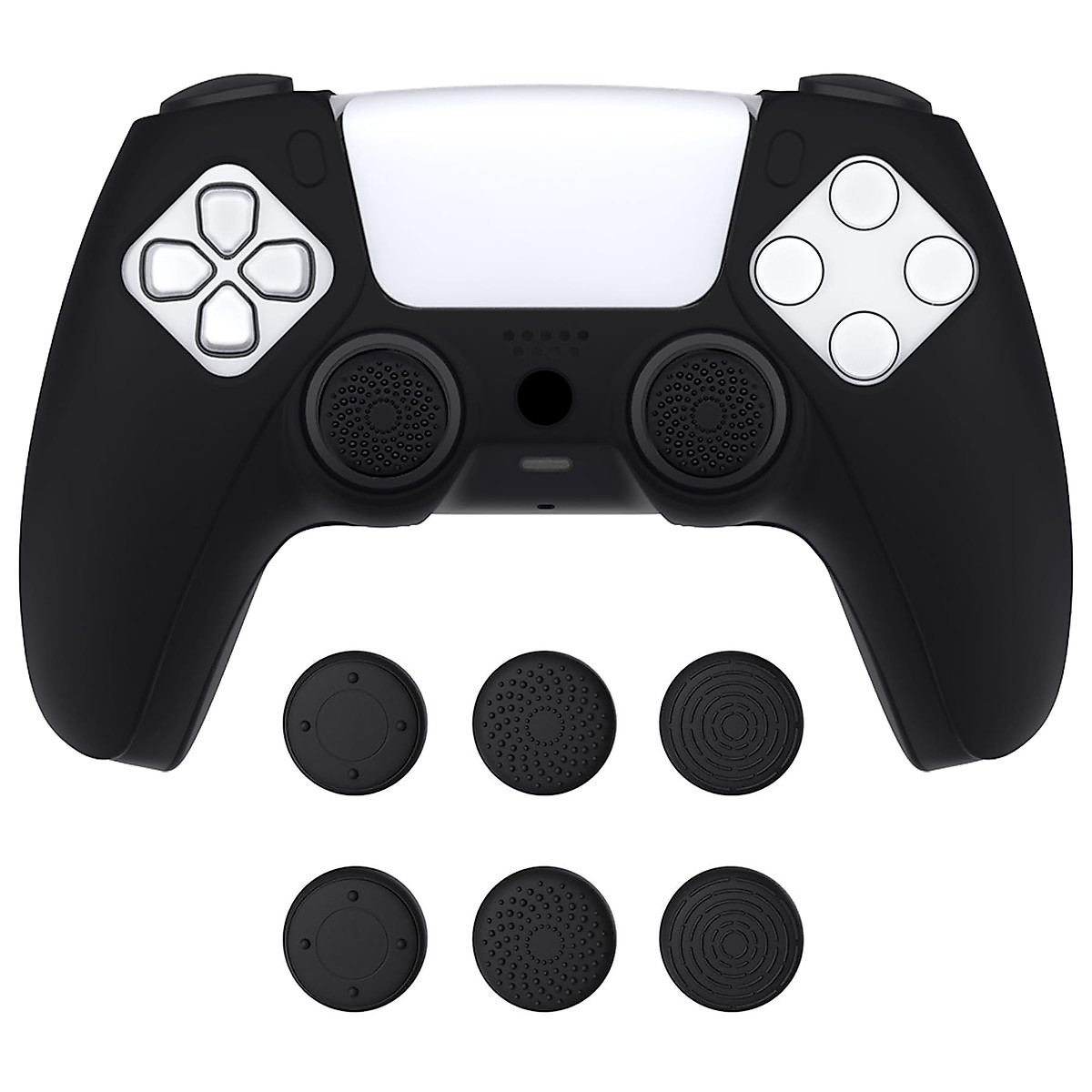 PlayVital Pure Series Dockable Model Anti-Slip Silicone Cover Skin for ps5 Controller, Soft Rubber Grip Case for ps5 Wireless Controller Fits with Charging Station with 6 Thumb Grip Caps - Black